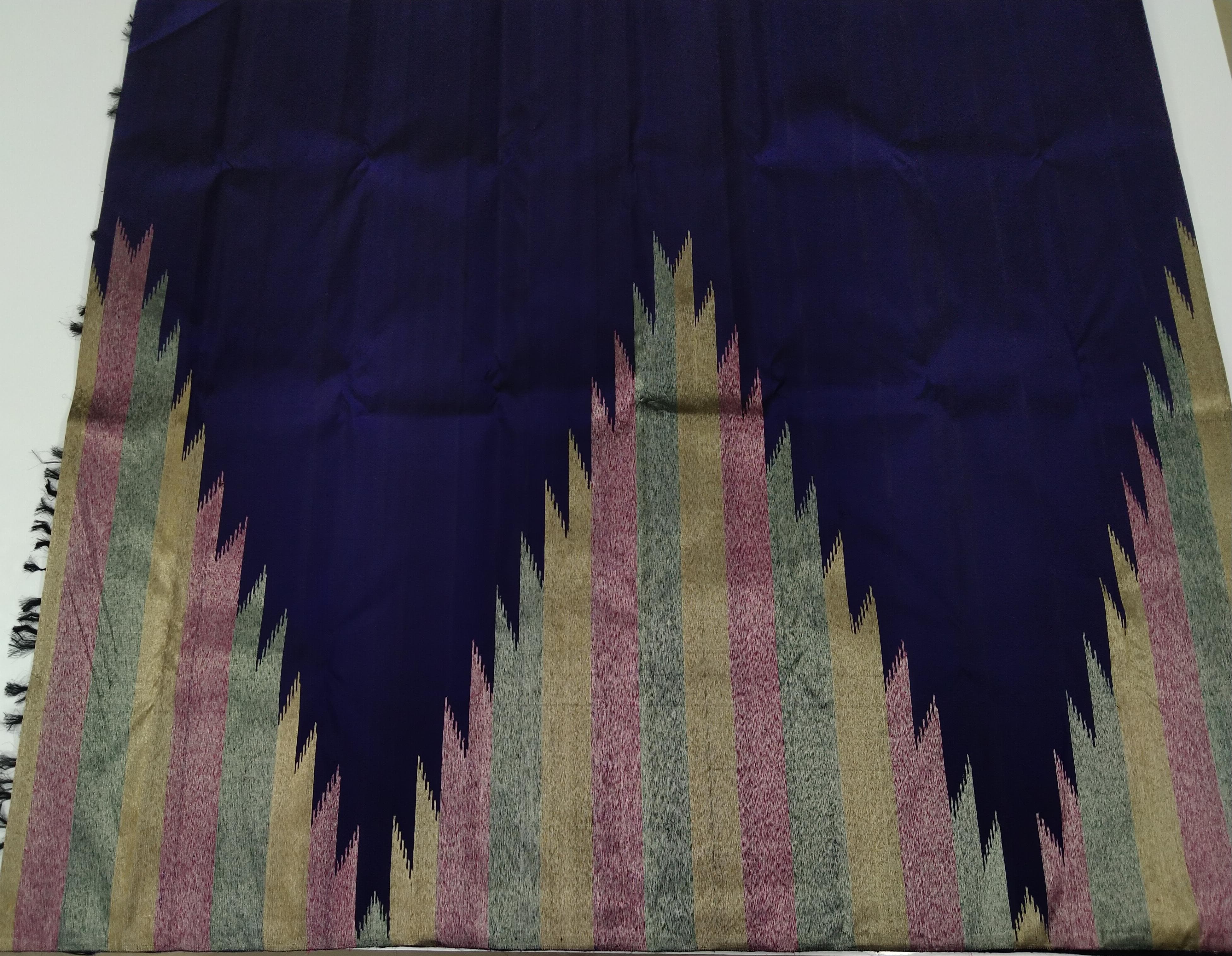 Navy Blue 8 Kol Korvai Weaving Long Multi Colour Temple Border Kanchip