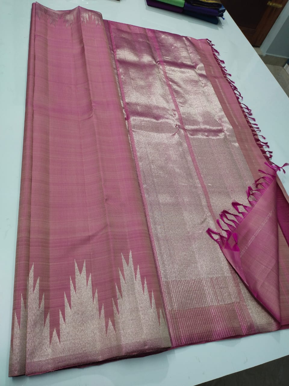 Pastel Pink Temple Border Kanchipuram Silk Saree